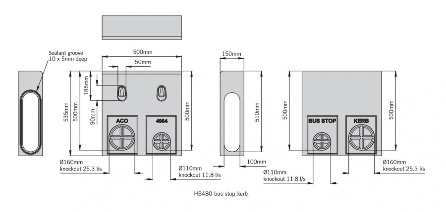 ACO KerbDrain 480 Bus Stop Kerb Unit (180mm Upstand) - 500mm ...