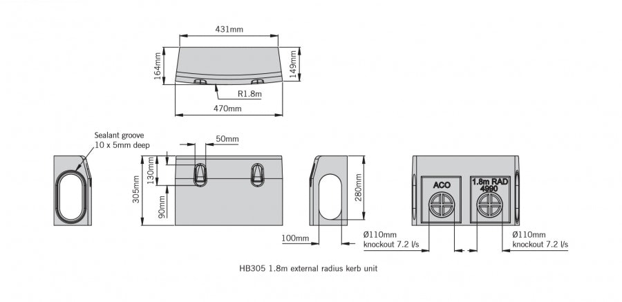 ACO KerbDrain HB305 Half Battered 1.8m External Radius Kerb - 470mm ...
