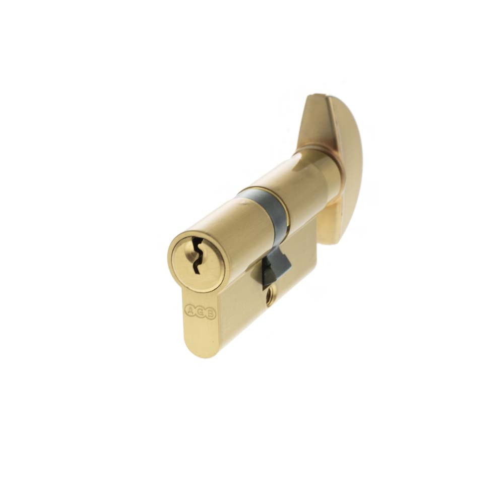 AGB Satin Brass Euro Profile 5 Pin Cylinder Key to Turn - 30-30mm (60mm ...