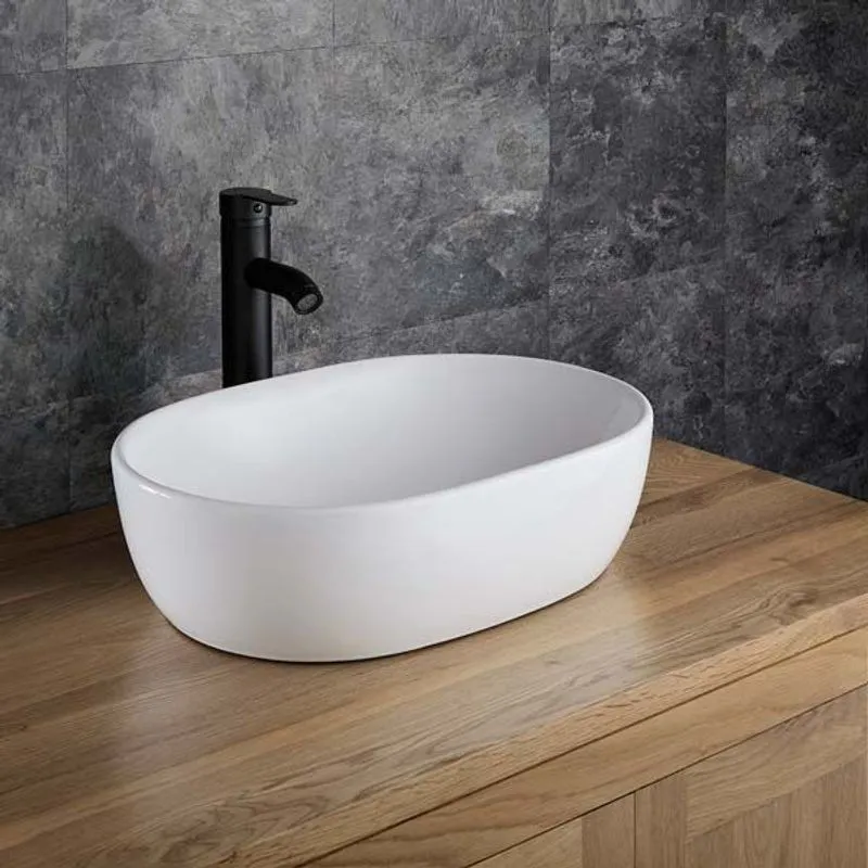 Arta 480mm X 345mm White Ceramic Curved Edges Oval Countertop Basin