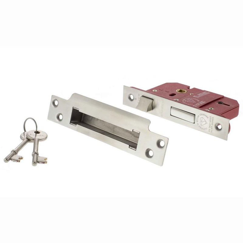 Atlantic 2.5 Inch 5 Lever Key Sashlock(BS) - Satin Chrome | Door ...