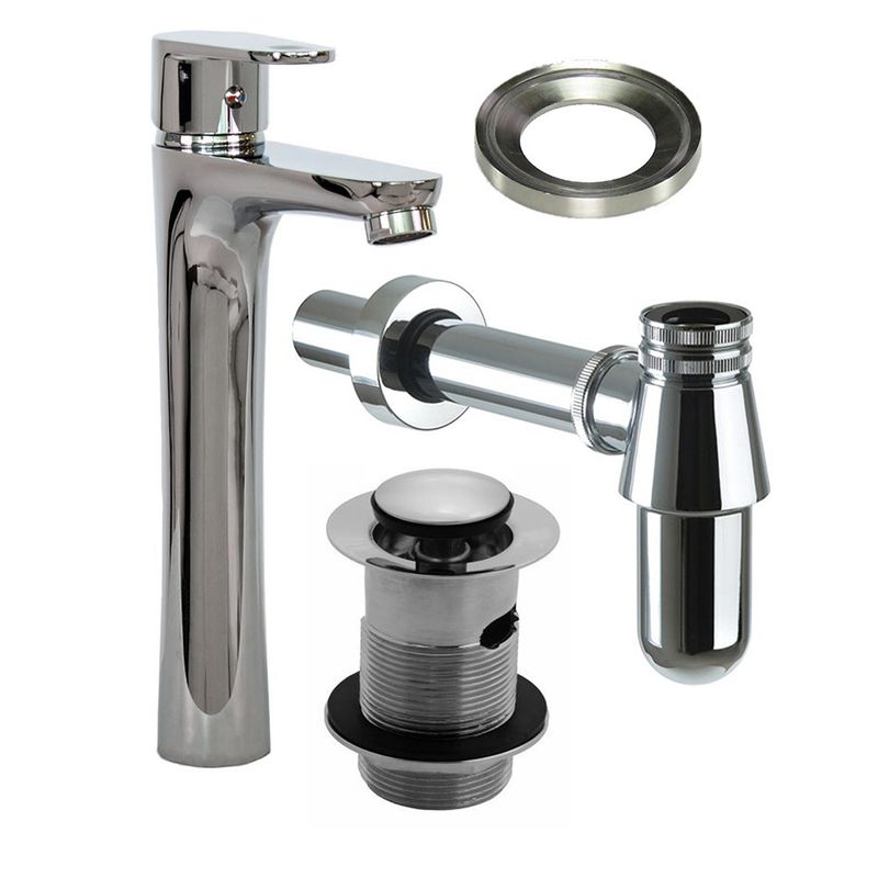 Tall Chrome Tap with Slotted Waste, Bottle Trap & Mounting Ring ...