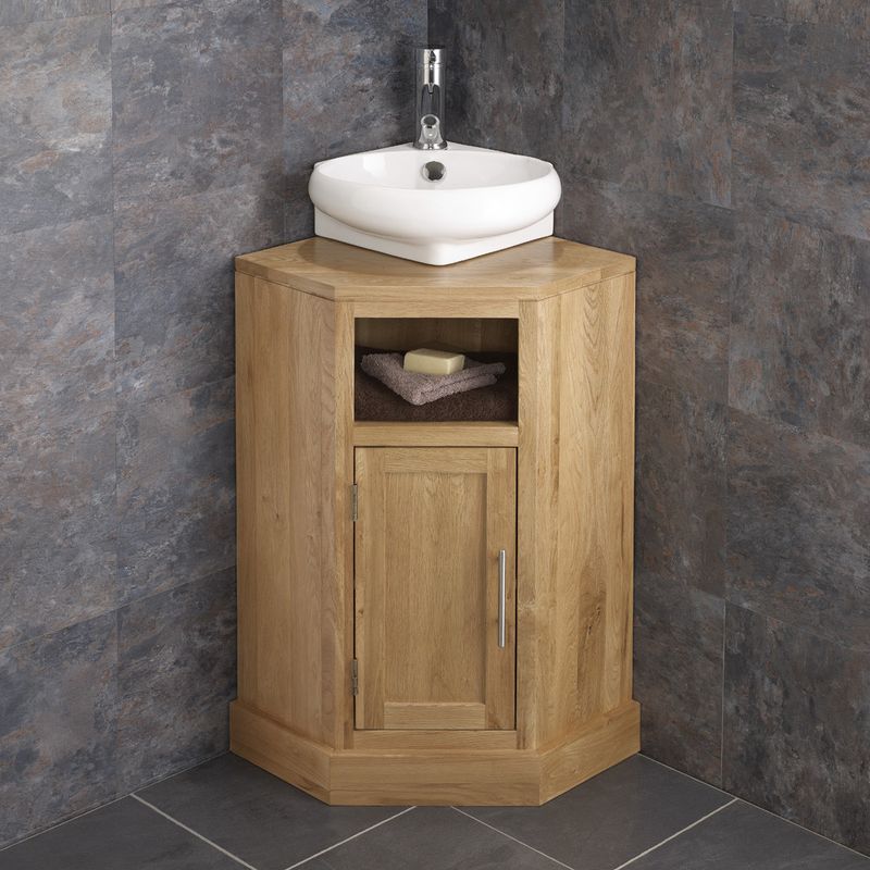 DISCON - Corner Oak Vanity Unit & Ceramic Basin | Plumbing Superstore®