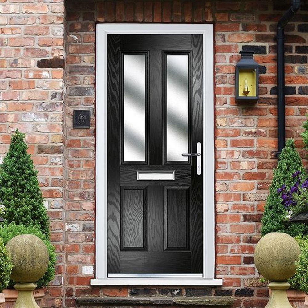Crystal Fully Finished 4 Panel Black Composite Glazed Front Door Door Superstore