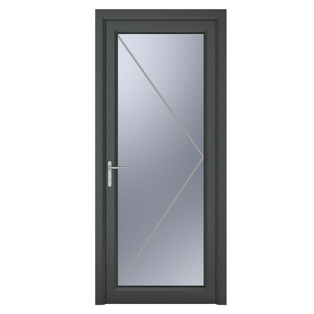 Crystal uPVC Grey Obscure Glazed Full Glass Right Hand Open Single Door ...