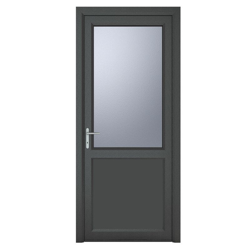 Crystal uPVC Grey Obscure Glazed 2 Panel Right Hand Open Single Door ...