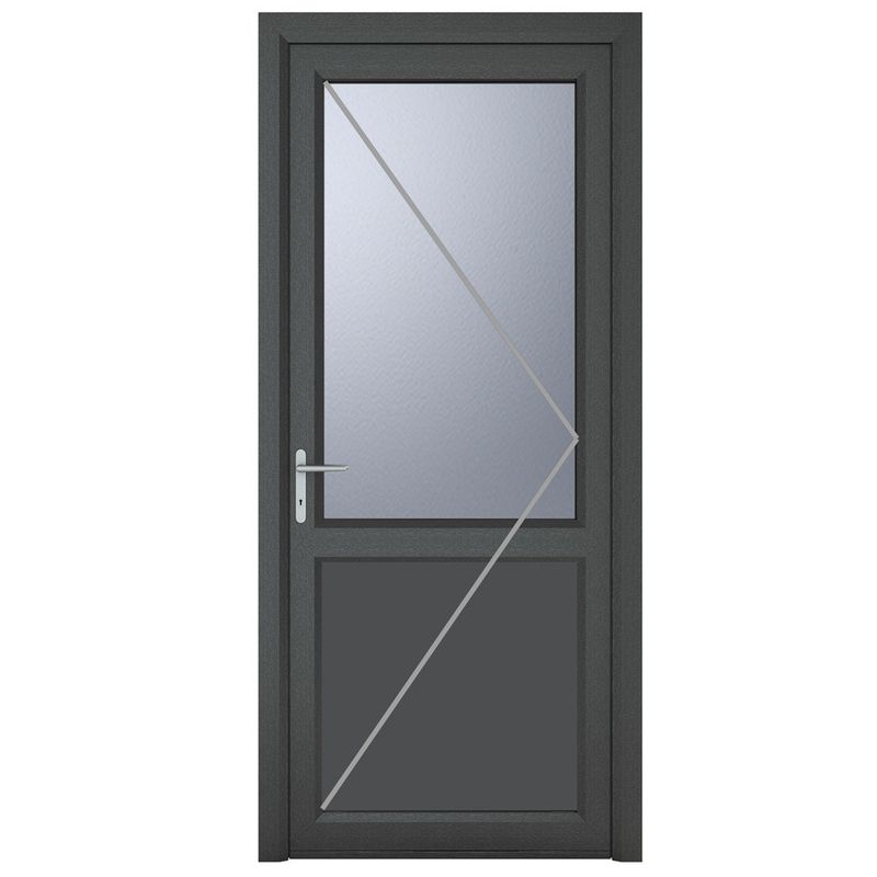 Crystal uPVC Grey Obscure Glazed 2 Panel Right Hand Open Single Door ...