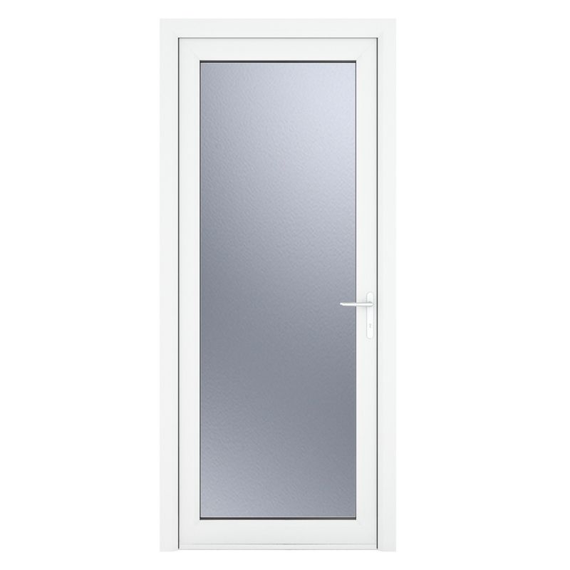 Crystal uPVC White Obscure Glazed Full Glass Left Hand Open Single Door ... Crystal uPVC White Obscure Glazed Full Glass Left Hand Open Single Door ...