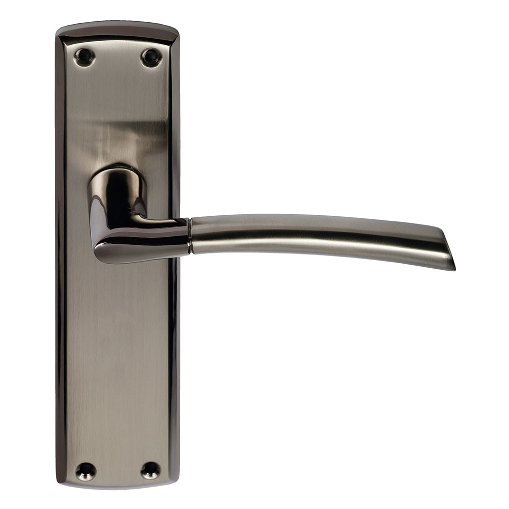 Eclipse Tifosi Dual Finish Lever Latch Handle On Backplate Black Nickel/Satin Nickel | Door ...