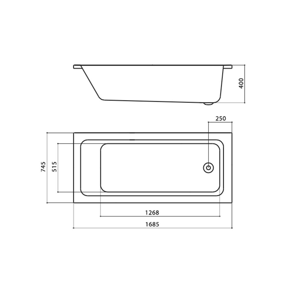 Essential Bromley 1700mm x 750mm White Rectangular Single Ended Bath ...