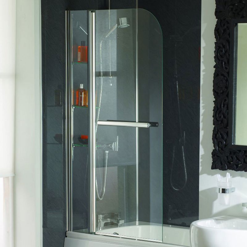 Essential Cascade 800mm x 1400mm Glass Curved Bath Screen | Plumbing ...