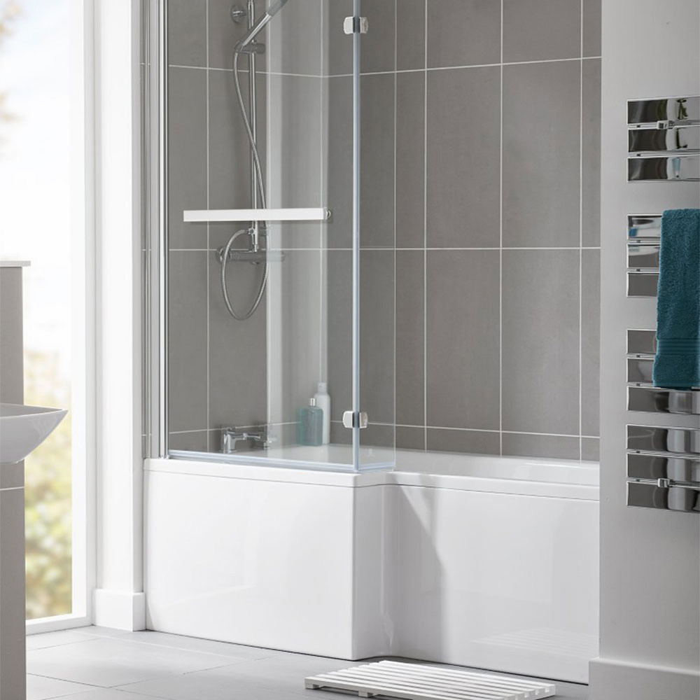 Essential Kensington 1700mm x 850mm White Left Handed L Shape Shower ...