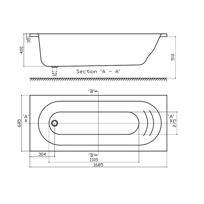 Essential Kingston 1700mm x 700mm White Rectangular Single Ended Bath ...