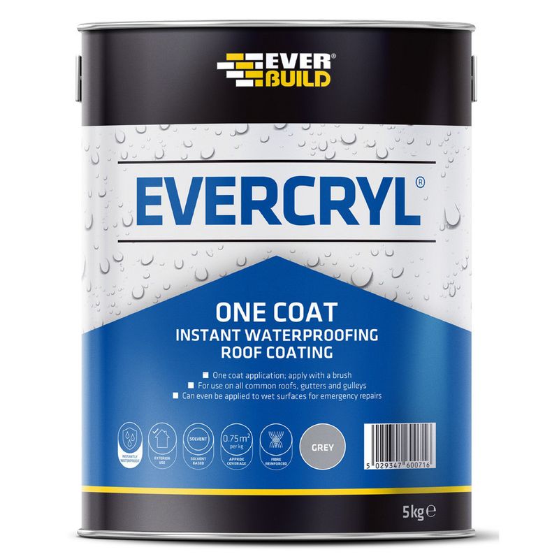 Everbuild Evercryl One Coat Acrylic Waterproof Coating - Grey 5kg ...