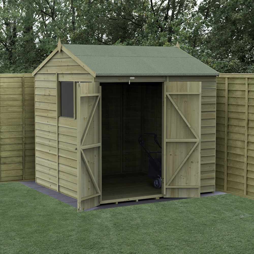 Forest Garden 4LIFE 2 Windows Reverse Apex Shed with Double Door - 7ft ...