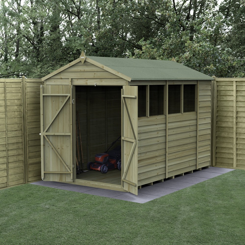 Forest Garden 4LIFE 4 Windows Apex Shed with Double Door - 6ft x 10ft ...