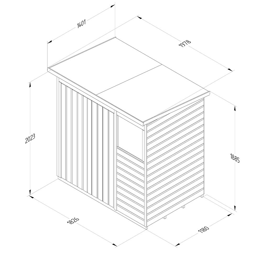 Forest Garden Beckwood 1 Window Pent Shed with Double Door - 6ft x 4ft ...