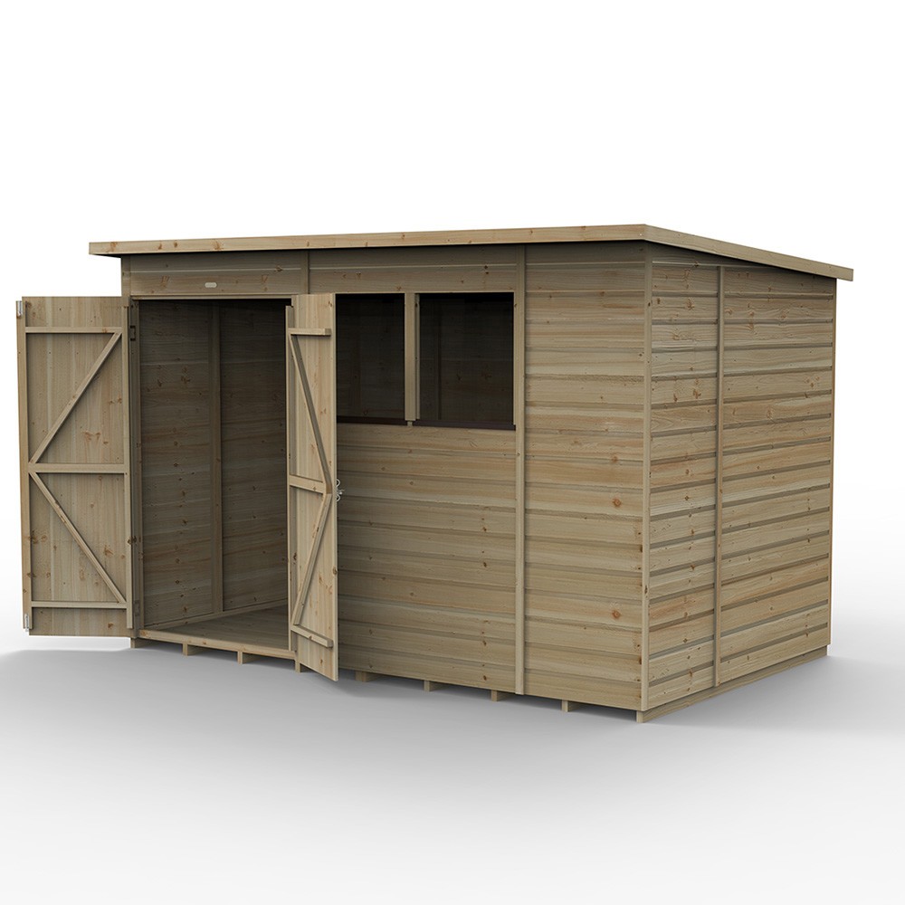 Forest Garden Beckwood 2 Windows Pent Shed with Double Door - 10ft x ...