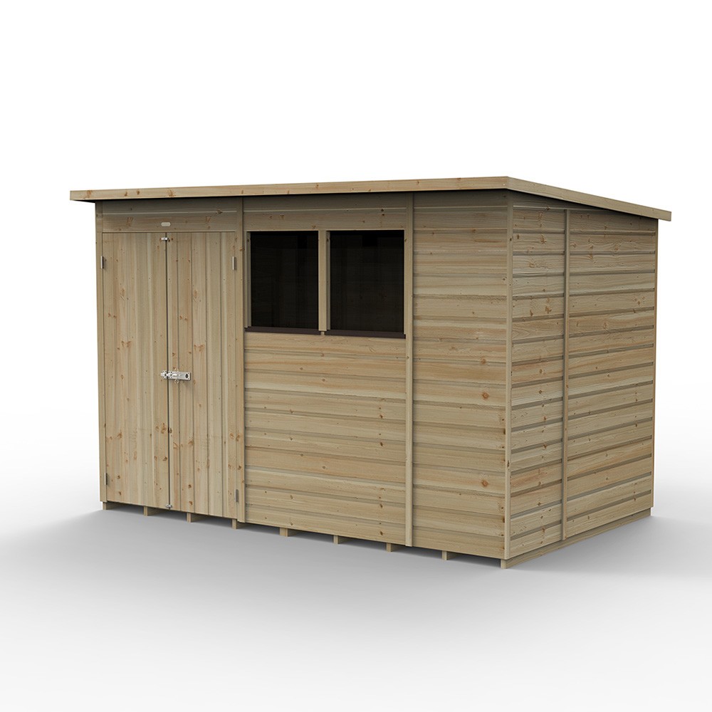 Forest Garden Beckwood 2 Windows Pent Shed with Double Door - 10ft x ...