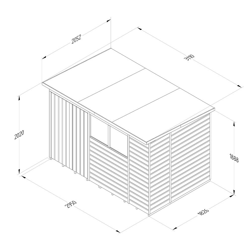 Forest Garden Beckwood 2 Windows Pent Shed with Double Door - 10ft x ...