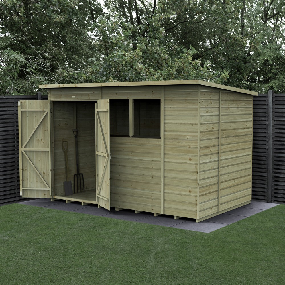 Forest Garden Beckwood 2 Windows Pent Shed with Double Door (Installed ...