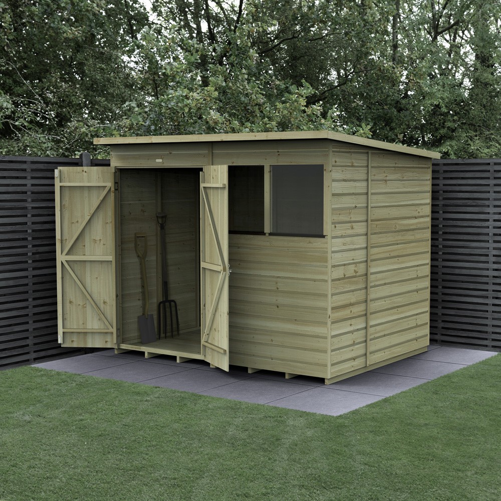 Forest Garden Beckwood 2 Windows Pent Shed with Double Door - 8ft x 6ft ...