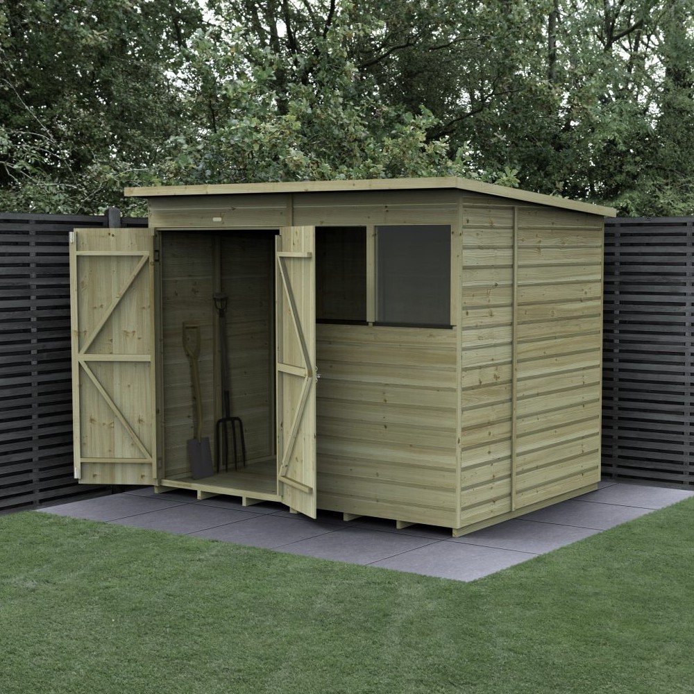 Forest Garden Beckwood 2 Windows Pent Shed with Single Door - 8ft x 6ft ...