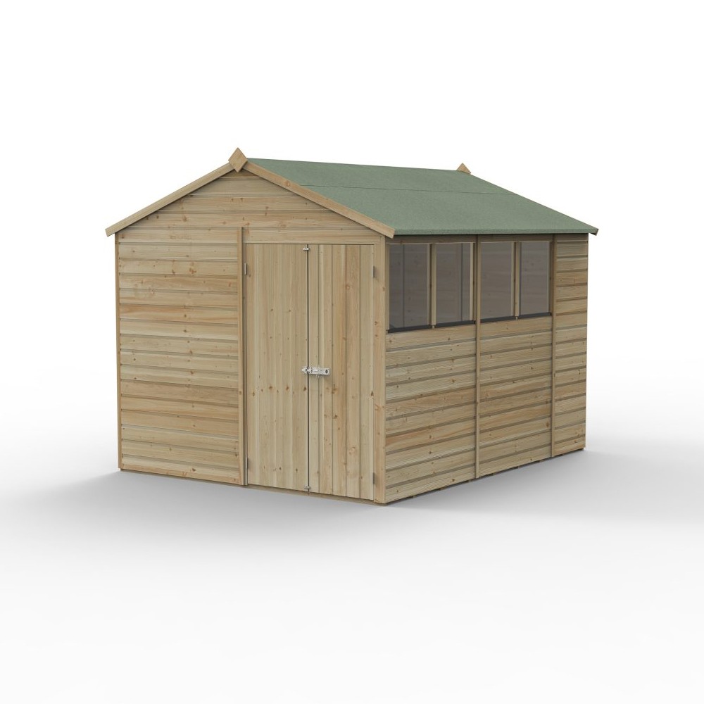 Forest Garden Beckwood 4 Windows Apex Shed with Double Door - 8ft x ...