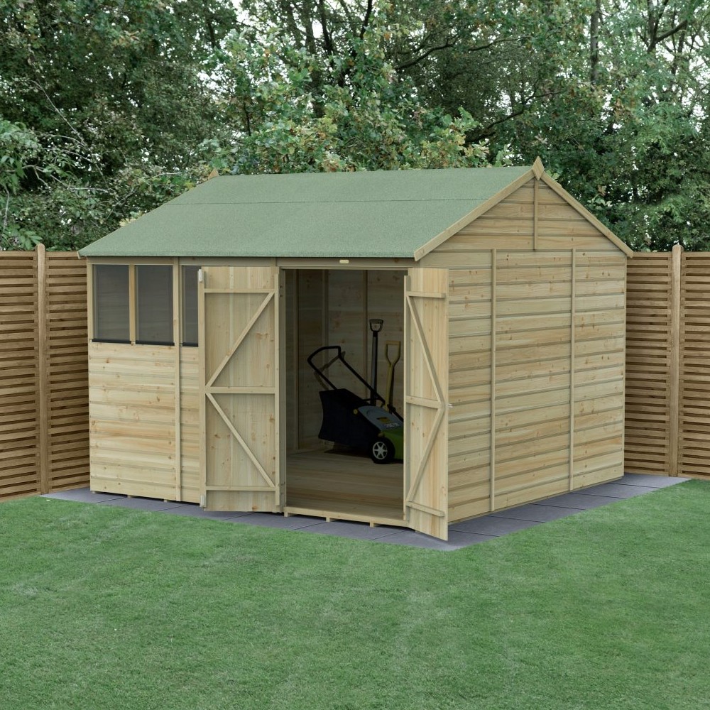Forest Garden Beckwood 4 Windows Reverse Apex Shed with Double Door ...