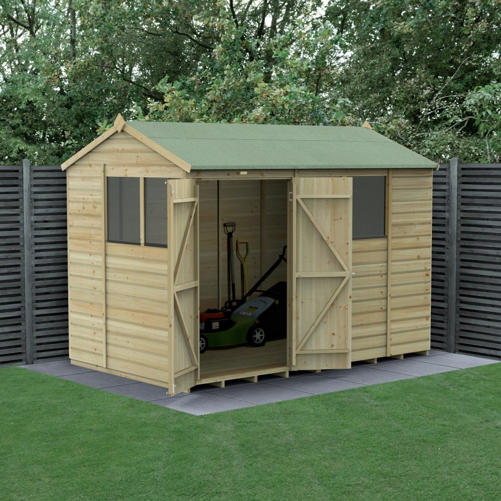 Forest Garden Beckwood 4 Windows Reverse Apex Shed with Double Door ...