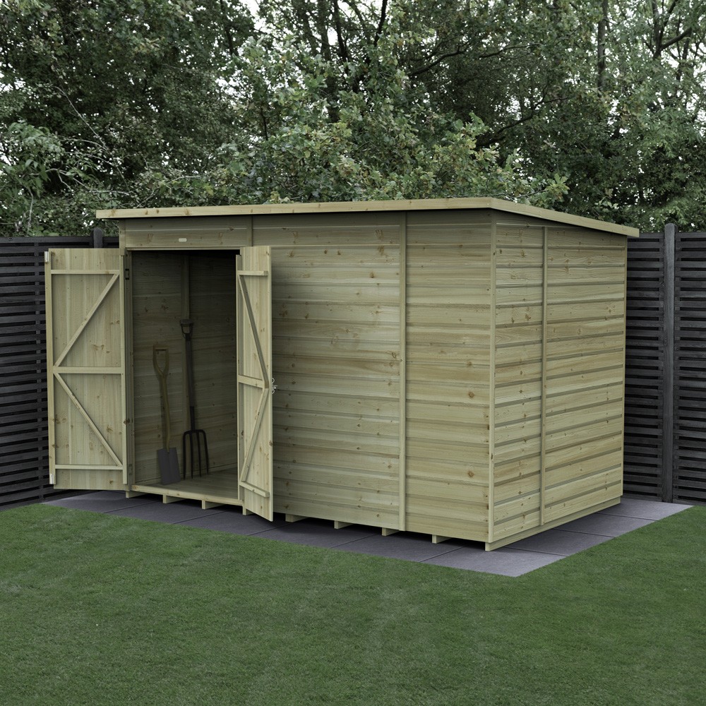 Forest Garden Beckwood No Windows Pent Shed with Double Door (Installed ...