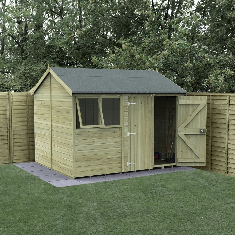 Forest Garden Timberdale 2 Windows Reverse Apex Shed with Double Door ...