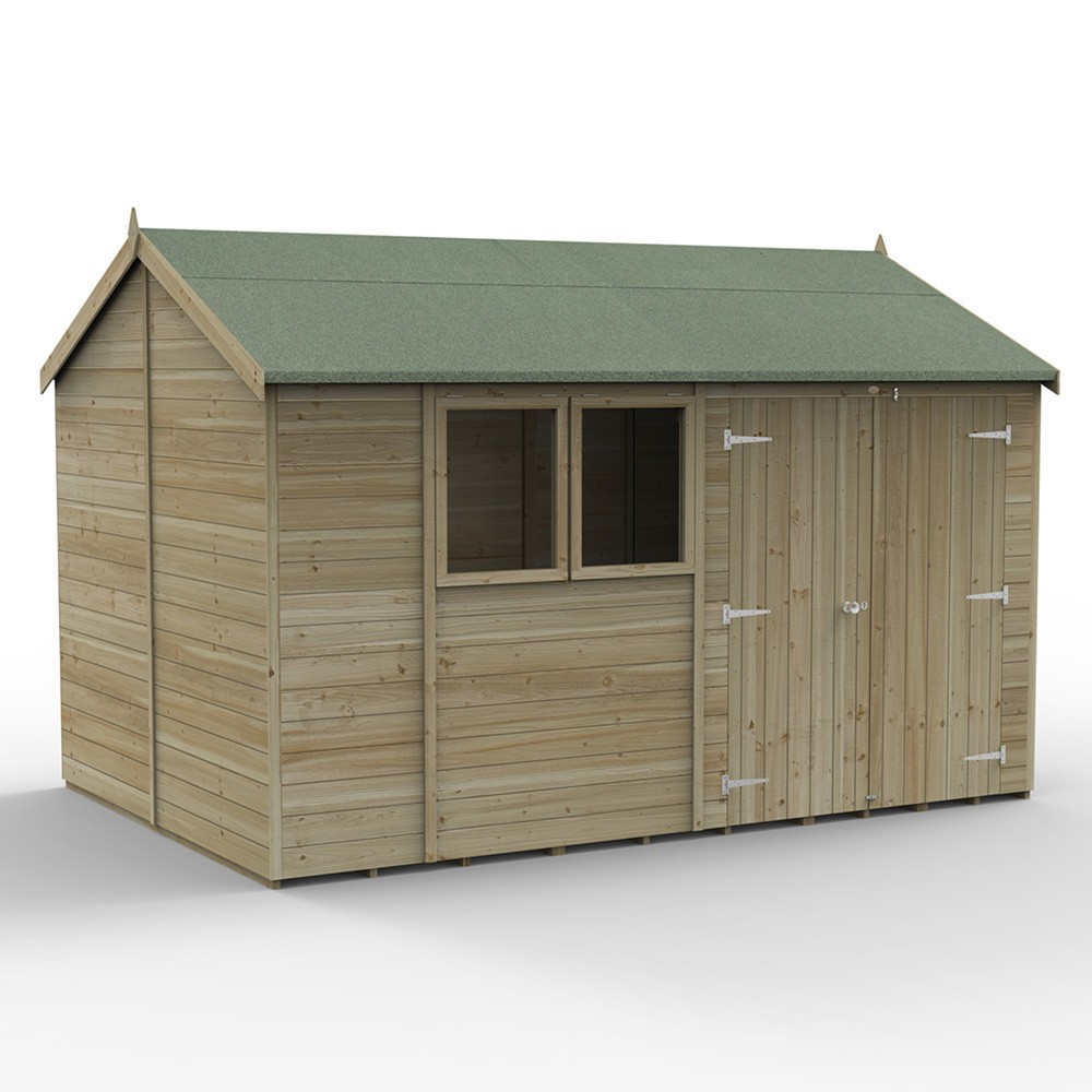 Forest Garden Timberdale 2 Windows Reverse Apex Shed with Double Door ...