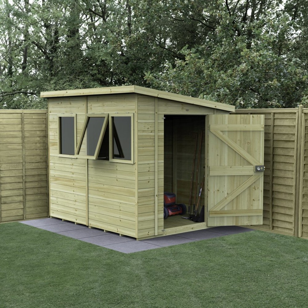 Forest Garden Timberdale 3 Windows Pent Shed with Single Door - 8ft x ...