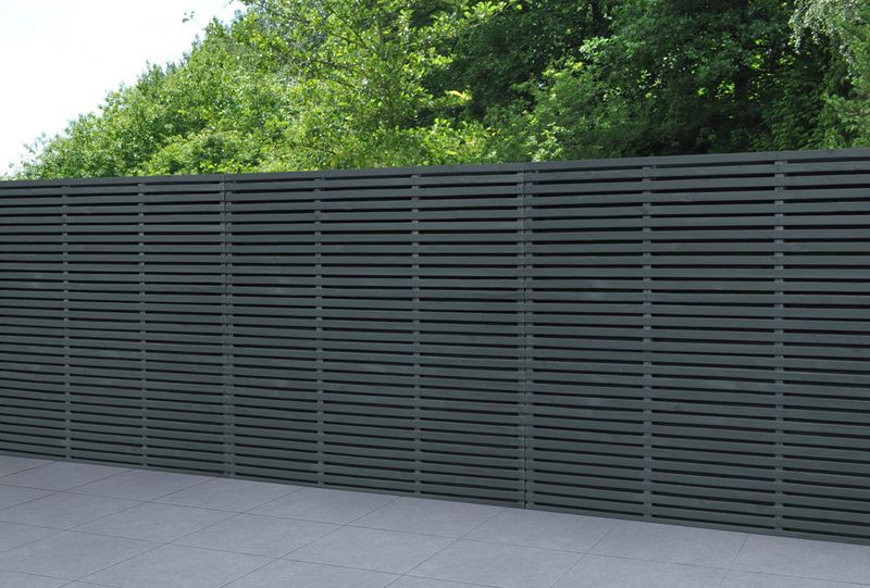 Forest Garden Contemporary Double Slatted Fence Panel Anthracite Grey ...