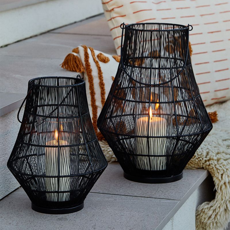 Portofino Black Outdoor Wirework Curve Lantern | Drainage Superstore®