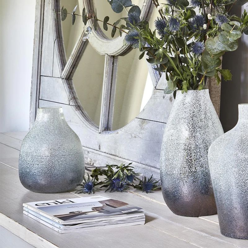 Verre Atlantic Blue Round Frosted Glass Vase - 260mm x 210mm | Drainage ...