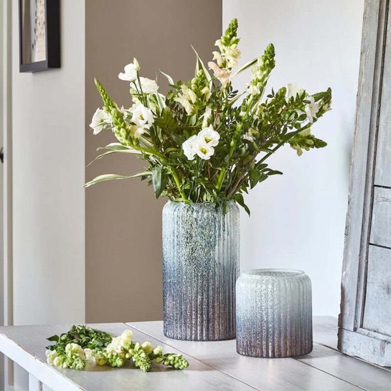 Verre Atlantic Blue Tall Frosted Ribbed Glass Vase - 300mm x 200mm ...