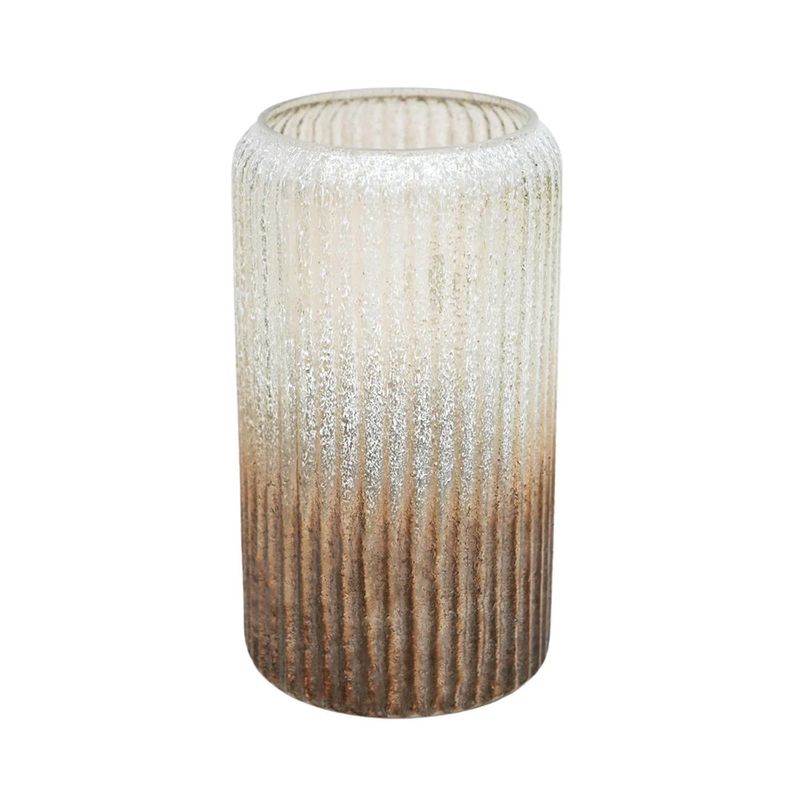 Verre Gold Tall Frosted Ribbed Glass Vase - 300mm x 200mm | Drainage ...