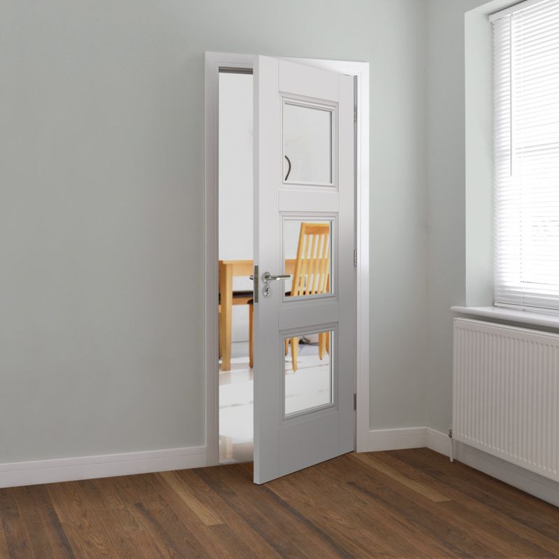 JB Kind Catton White Primed 3 Light Clear Glass Internal Door | Door ...