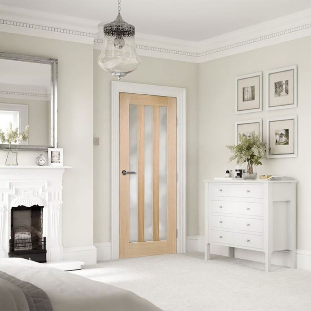 LPD Utah Fully Finished Oak 3 Light Frosted Glass Internal Door ...