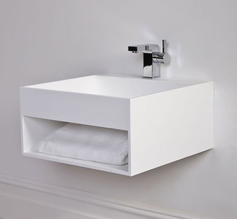 Mexa White Stone Resin Large Square Basin With Storage Shelf | Plumbing ...