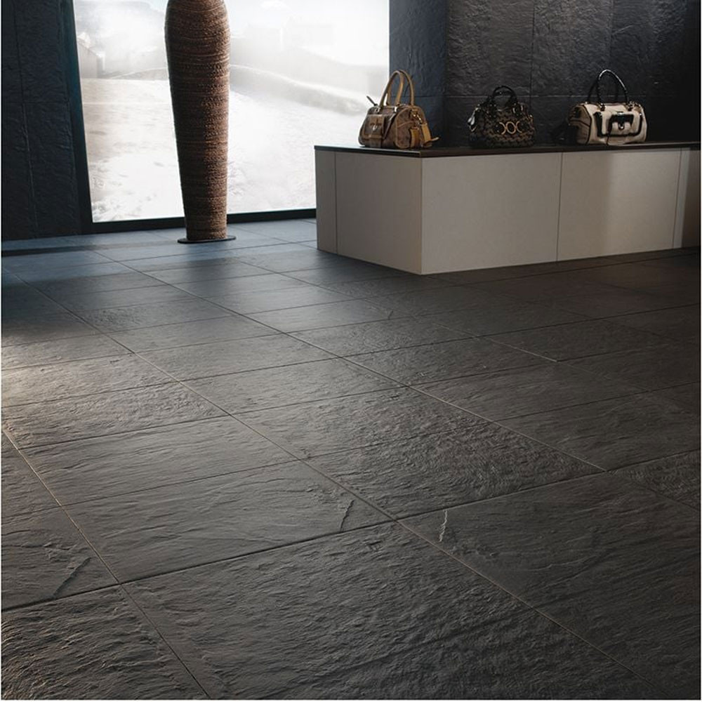 Slate Wall And Floor Tiles Riven Slate Effect Black Porcelain Wall And