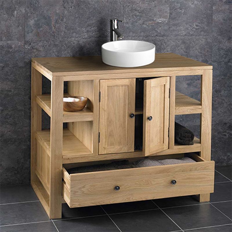 DISCON - Natural Oak Vanity with Ceramic Round Basin | Plumbing Superstore®