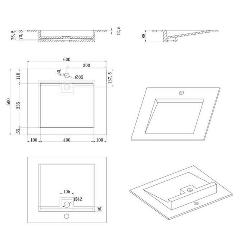 Nero White Stone Resin Rectangular Sloped Design Basin | Plumbing ...
