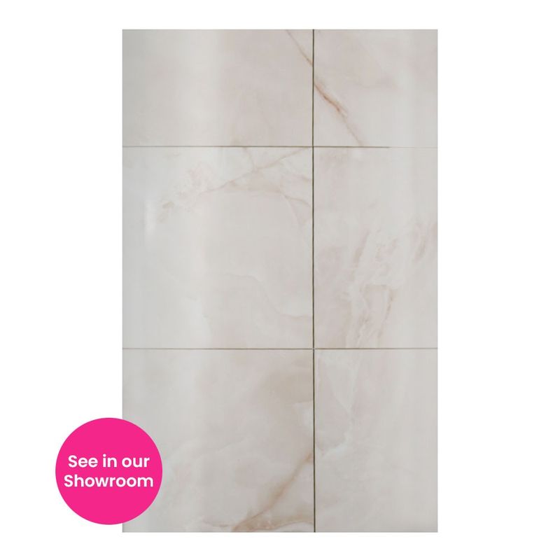 Novelda Beige Onyx Marble Effect Porcelain Floor Tile - 600mm x 600mm ...