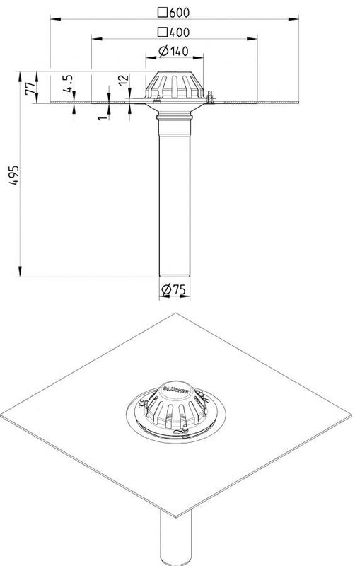 Roof Drain Vertical Gravity Outlet With Mounted Bitumen Collar 75mm ...
