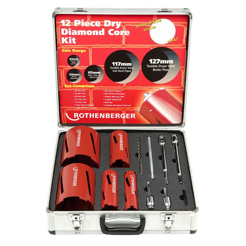 ROTHENBERGER Diamond Dry Core Drill Set with 5 Cores | Plumbing Superstore®