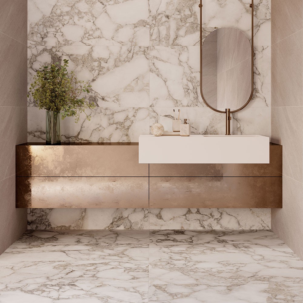 Serena White Marble Effect Matt Rectified Porcelain Wall & Floor Tile ...