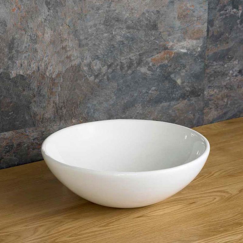 DISCON - Small Square Oak Vanity Cabinet & Small White Ceramic Round ...